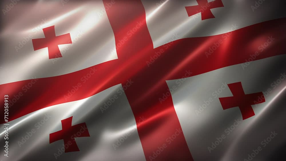 The Flag of Georgia, high-angle, perspective view, waving in the wind ...