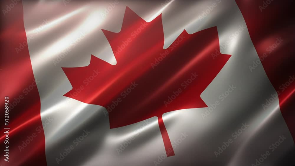 The National Flag of Canada, high-angle, perspective view, glossy, slow ...
