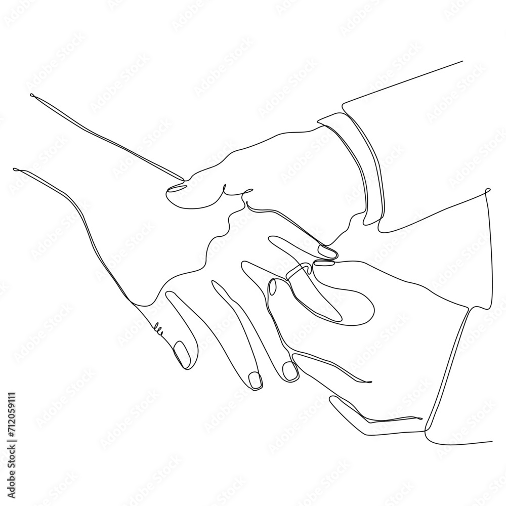 Single one line drawing groom puts ring on finger of bride. Bride and ...