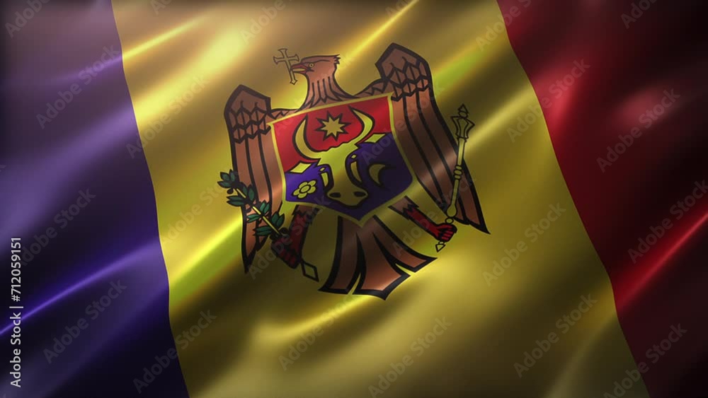 The National Flag of Republic of Moldova, high-angle, perspective view ...