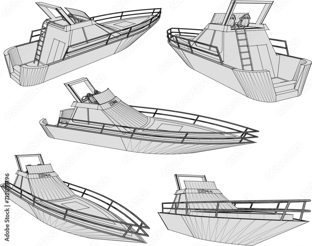 Vector sketch illustration of speed boat design for sea cruises Stock ...