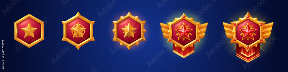 Military game rank buttons set isolated on background. Vector realistic ...