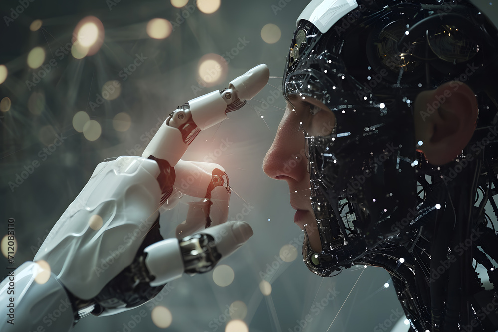 Artificial intelligence connecting interaction with human, chat bot software or virtual ...