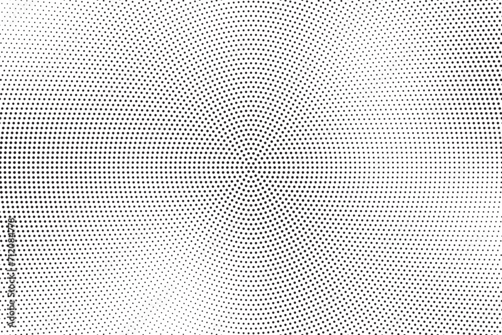 Radial halftone spotted gradient background. Dotted stains concentric ...