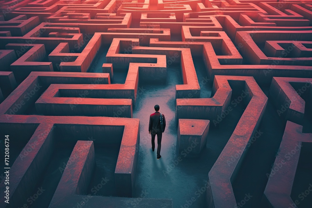 person navigating a maze or labyrinth, symbolizing problem-solving and ...