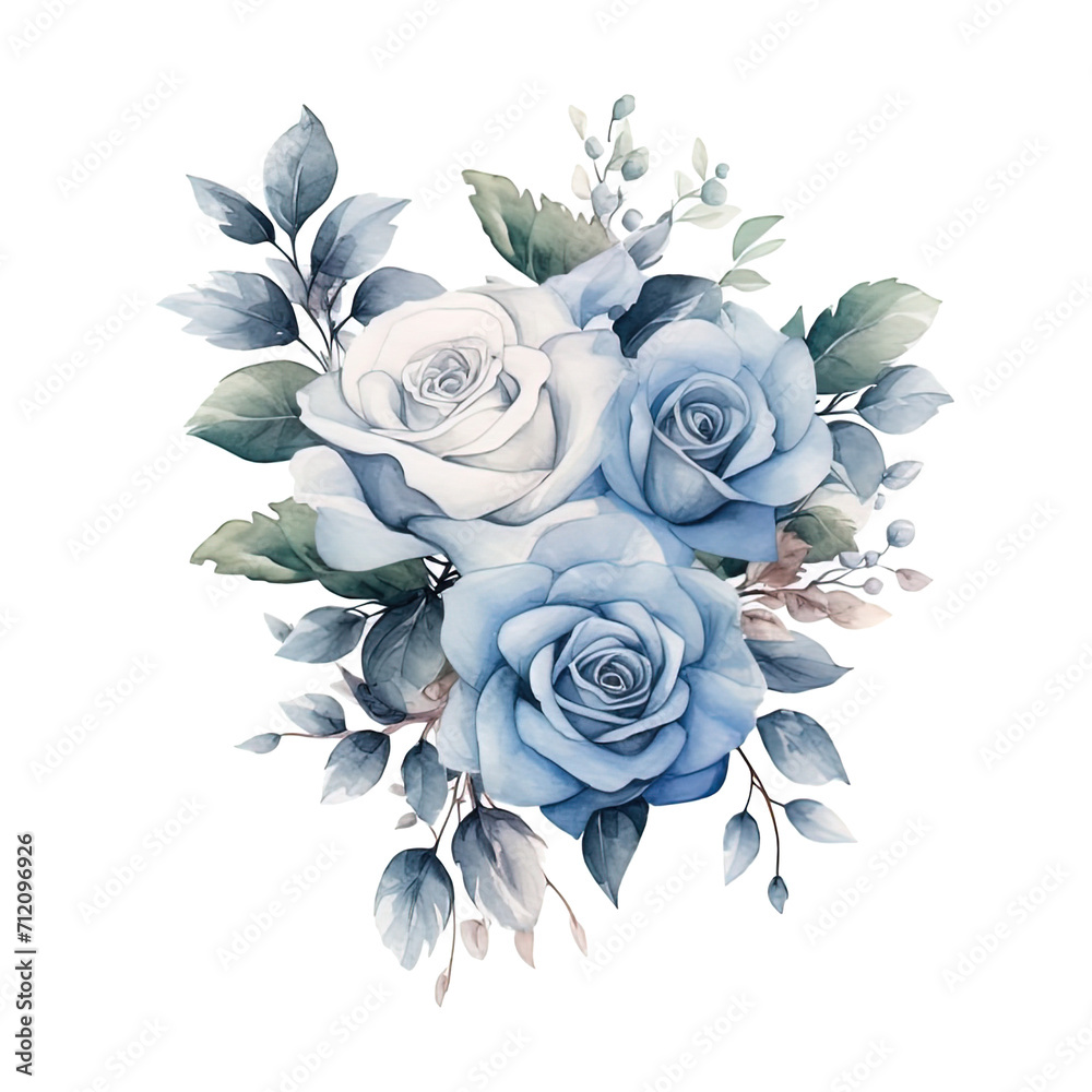 Watercolor Dusty Blue Flowers Clipart. Blue Roses PNG, Floral Bouquets ...