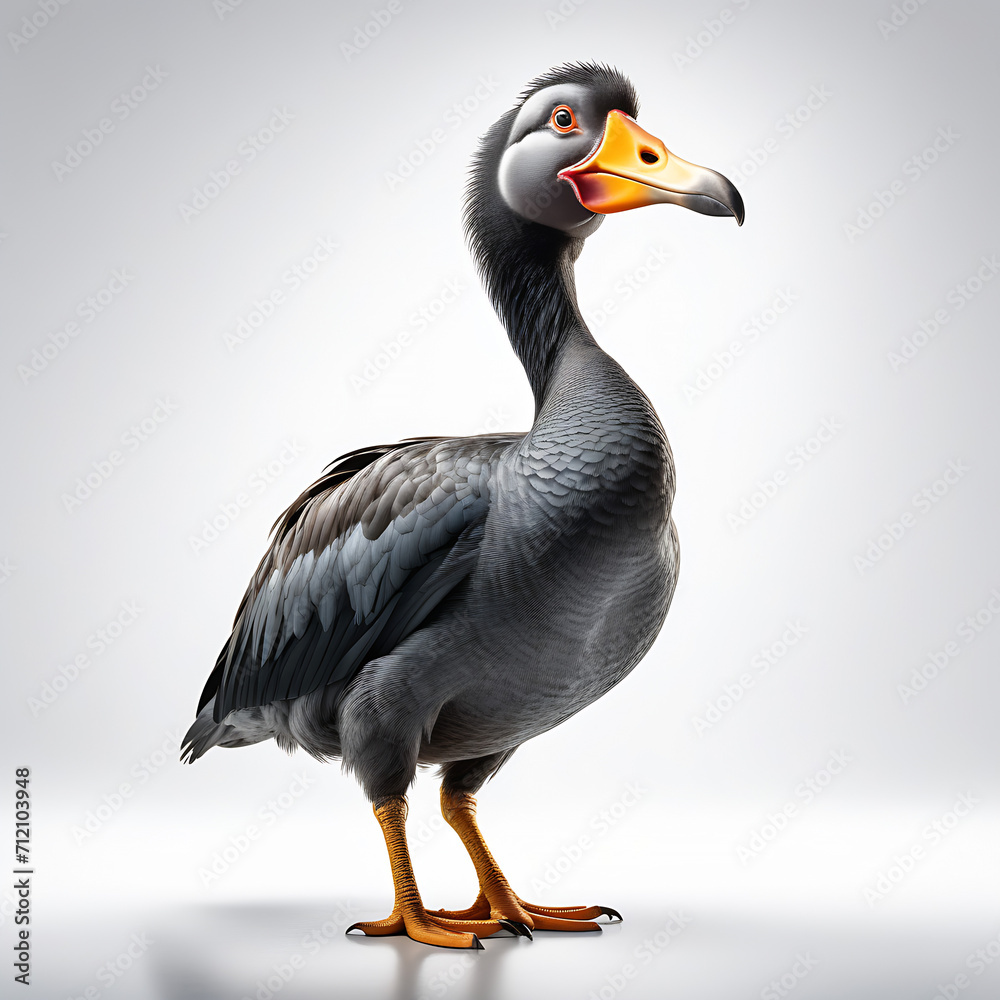 Dodo stays in full height in front of gray and white background. 3d ...