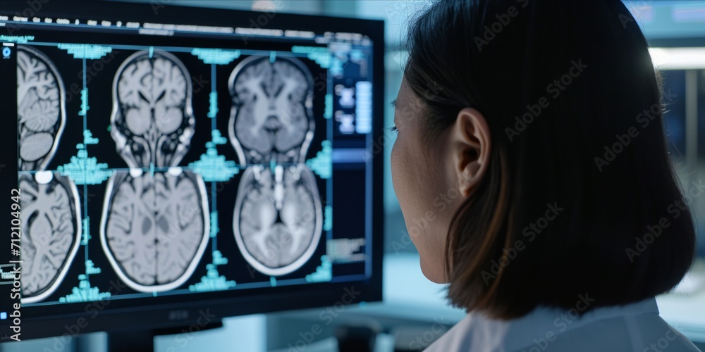 Visual exploration of a brain disease scan displayed on a computer ...