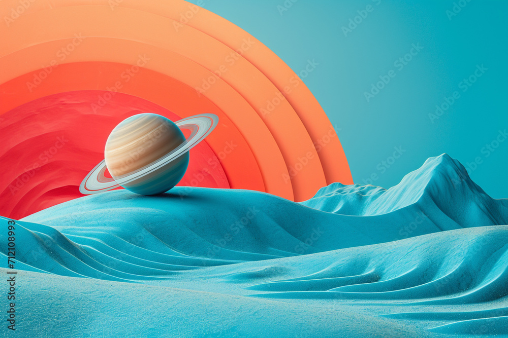 A depiction of the solar system's planets in bold, abstract forms ...