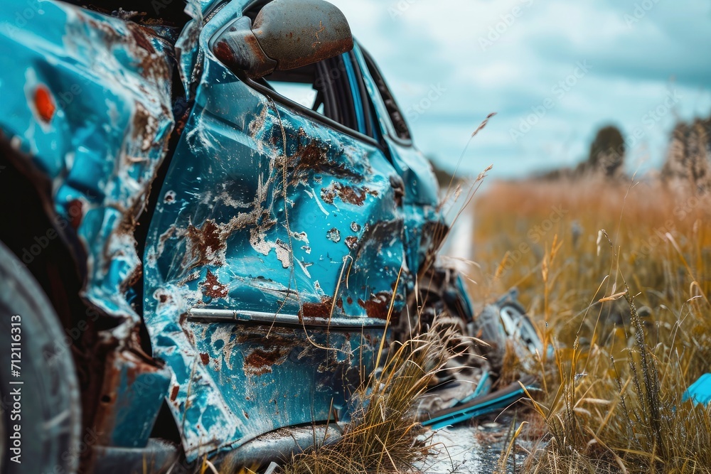 Capturing the aftermath of a car accident with a broken vehicle ...