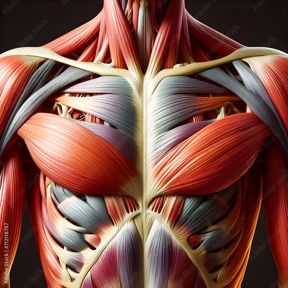 Anatomical front view illustration of human chest, neck and shoulder ...