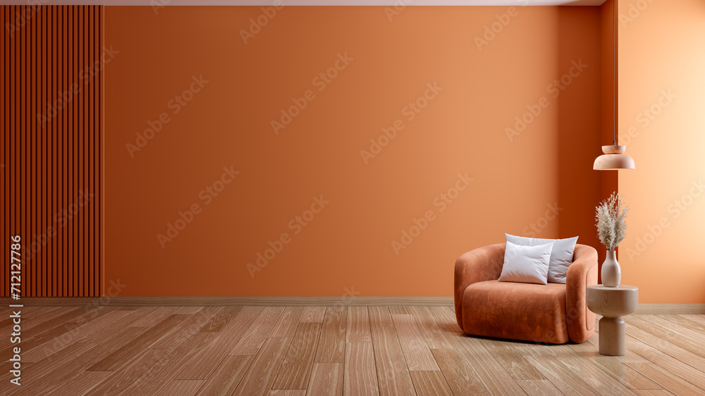 Coral gold color,modern living room interior , Coral gold armchair and ...