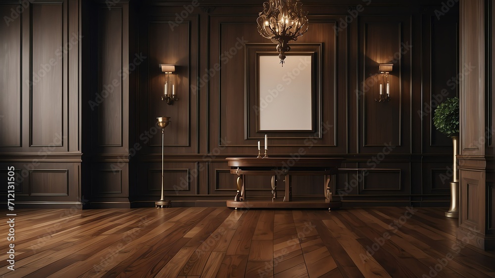Crafted traditional wood paneling wall and floor with a classic premium ...