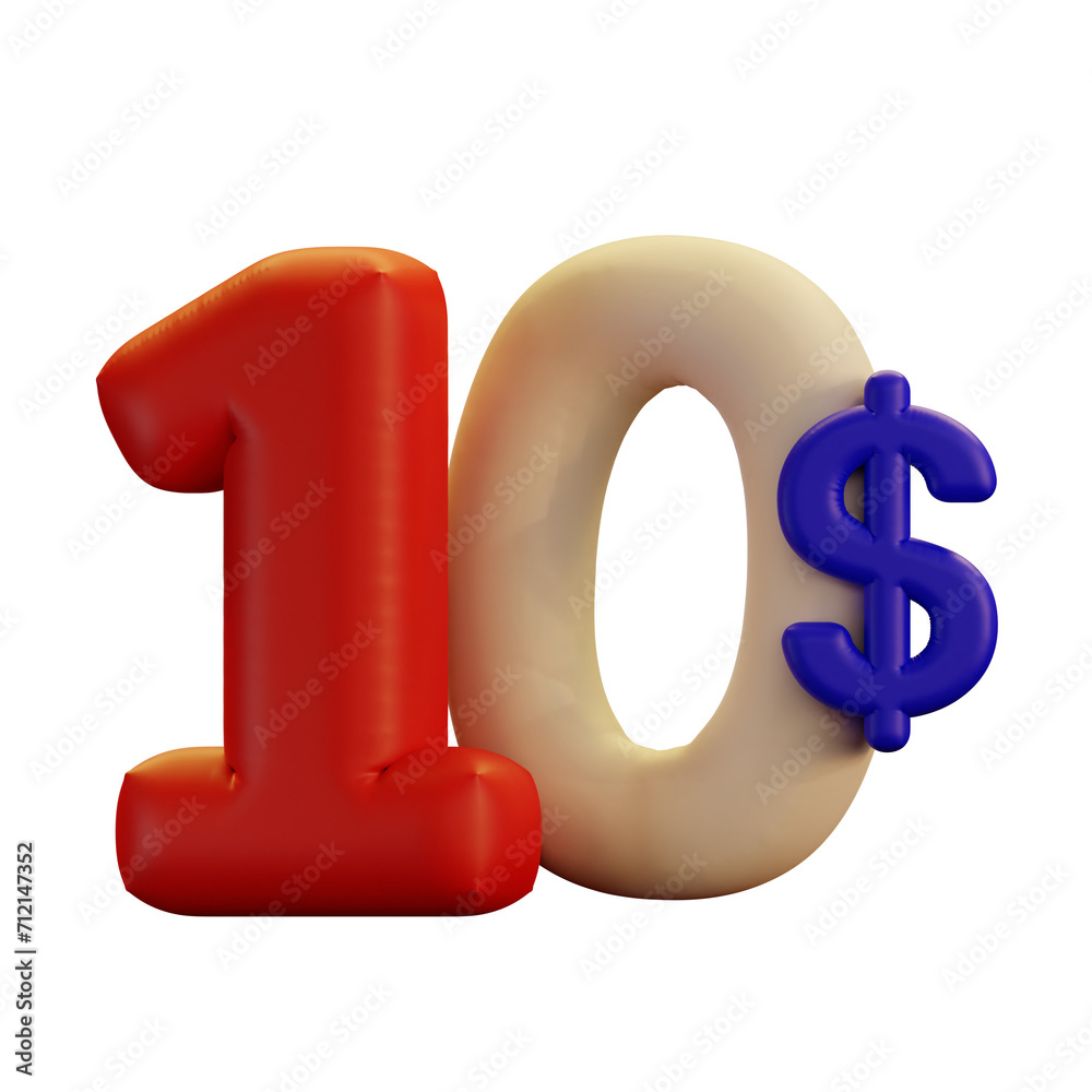 3d render icon of 10 dollar price symbol in red white blue colors ...