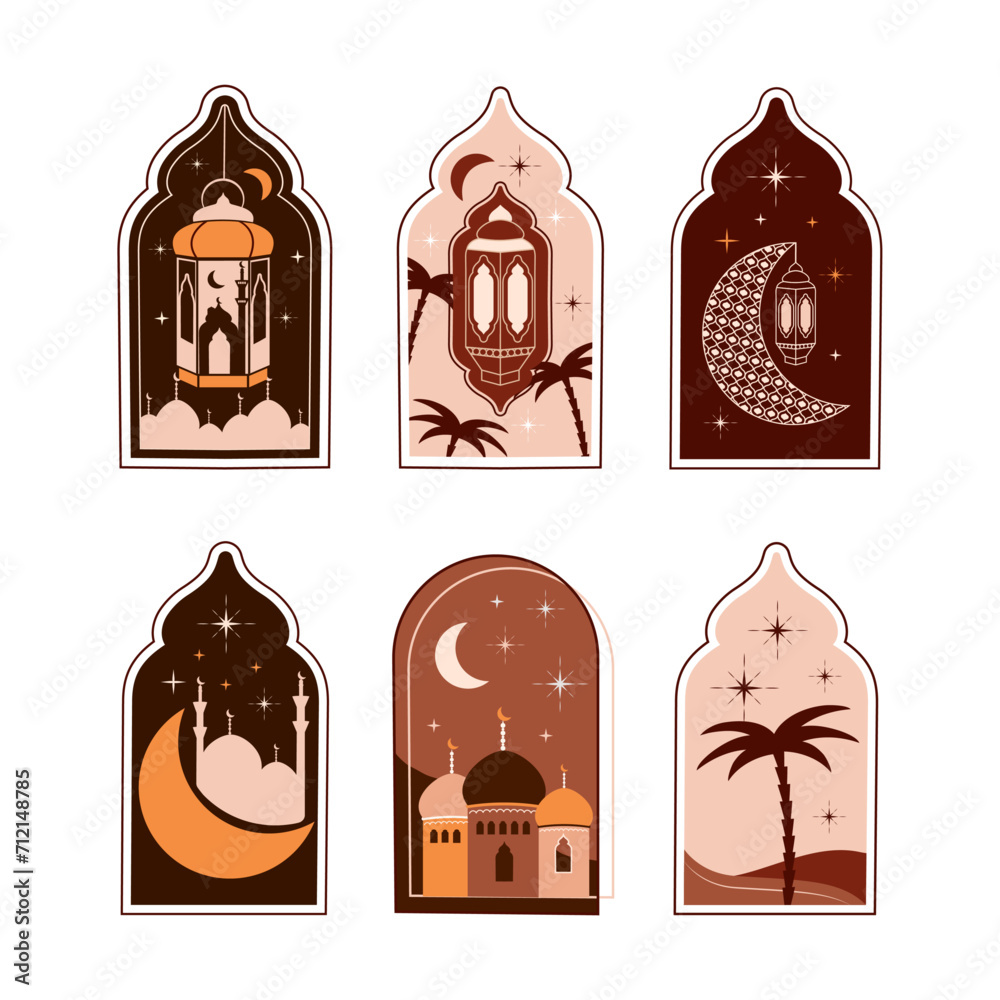 Set of icons for the holy day of Ramadan Kareem, Raya Hari, Eid al-Adha ...
