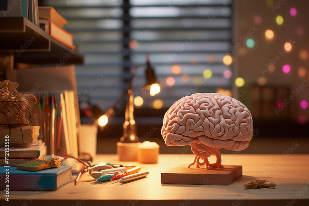 Brain model, put on a working table for studying of nervous system ...