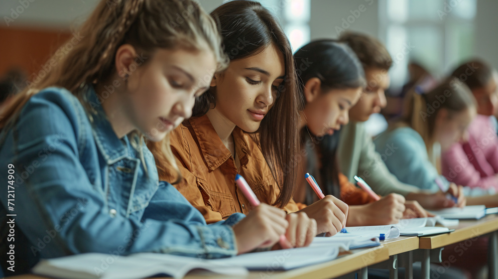 soft focus.high school or university student holding pencil writing on ...