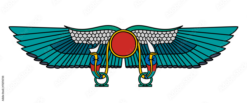 Winged Sun of Thebes. Solar symbol of divinity, royalty and power in ...