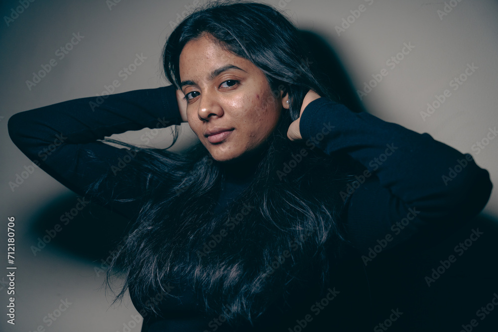photography of a multiracial woman portrait, multiple different poses ...
