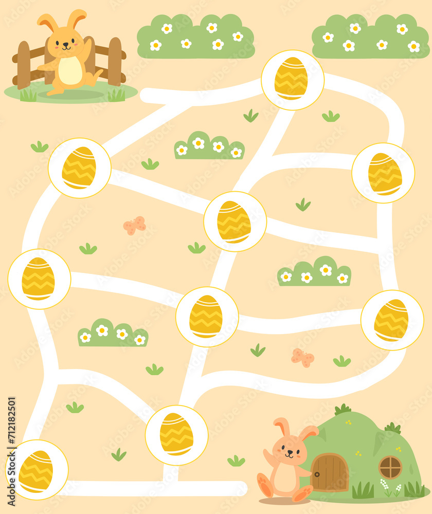 Maze puzzle game for children with cute bunny and egg. Kids labyrinth ...