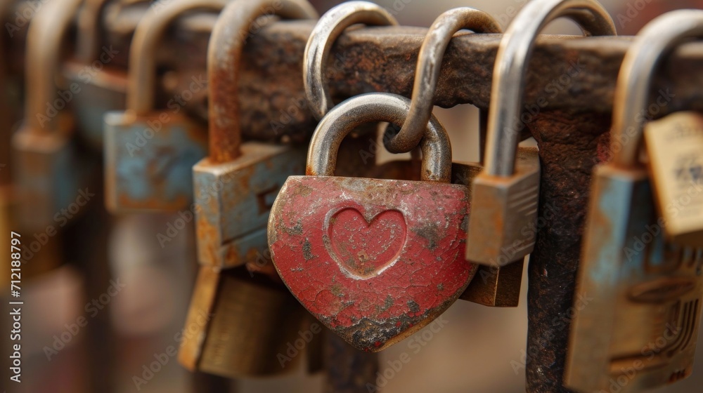 Locked padlocks, keys, and symbolic imagery portraying everlasting love ...