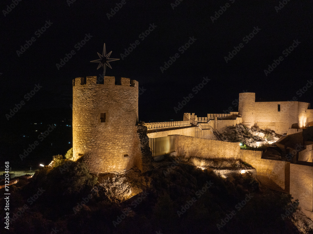 Castillo de Castalla de noche a vista de drone Stock Photo | Adobe Stock