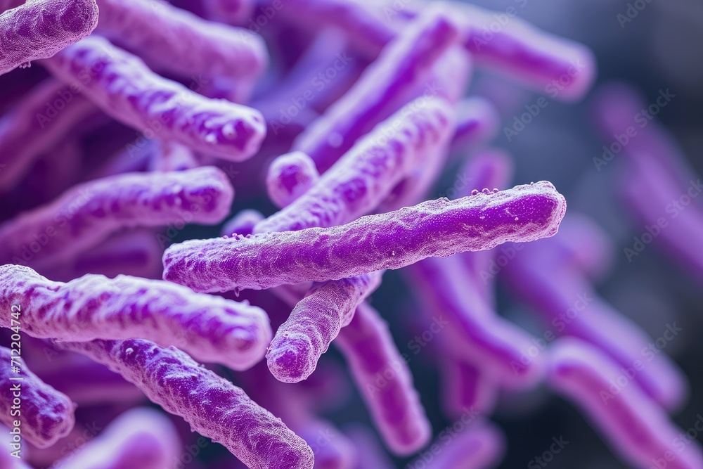 Close up micrograph of gram negative rod shaped bacteria E coli which ...