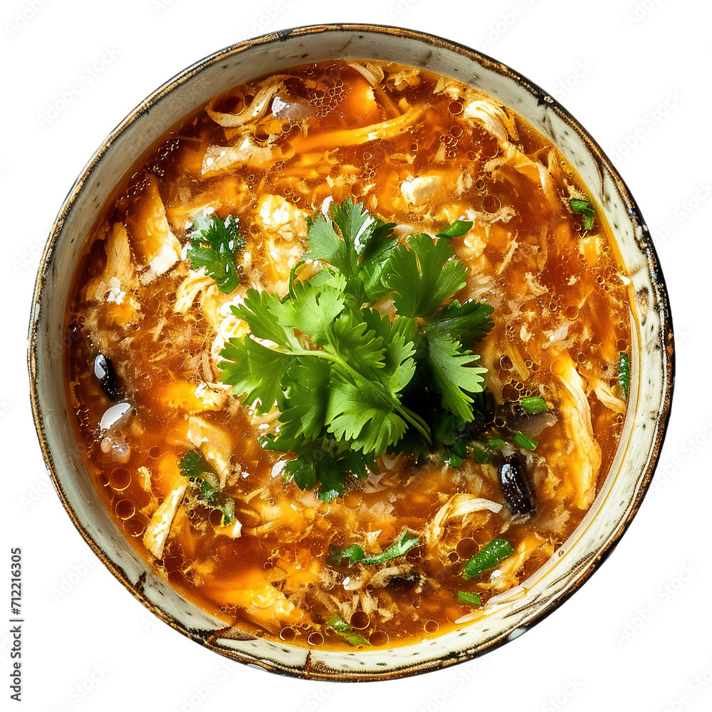 Hot and Sour Soup isolated on white transparent background, top view ...