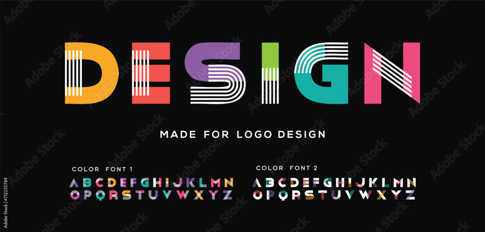 Line condensed alphabet and font. Colorful uppercase outline letters ...