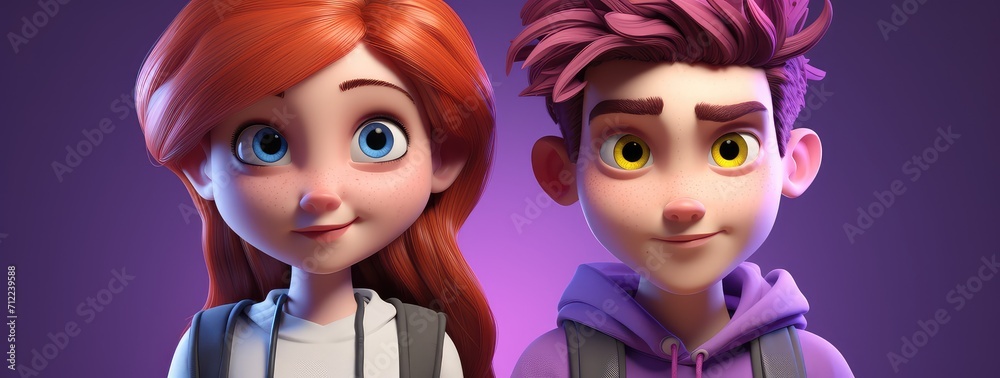 Adorable Children’s Cartoon Characters in Bryce 3D Style, White and ...