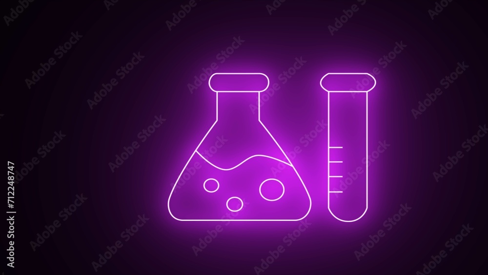 Glowing neon Laboratory chemical beaker with toxic liquid icon isolated ...