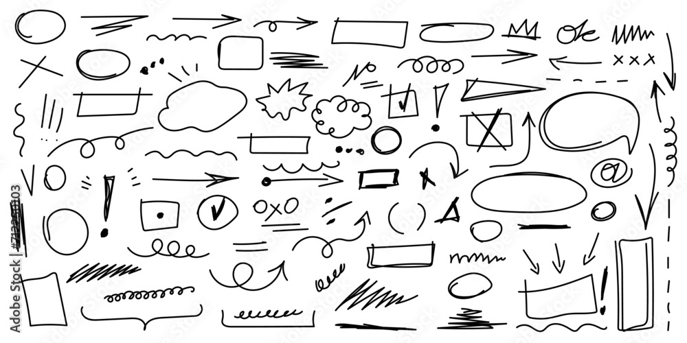 Set of cute doodle underline for notes.Hand drawn abstract collection ...