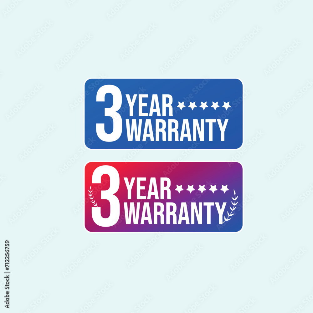 Three years Warranty. Two different designs of 3 year warranty stamp ...
