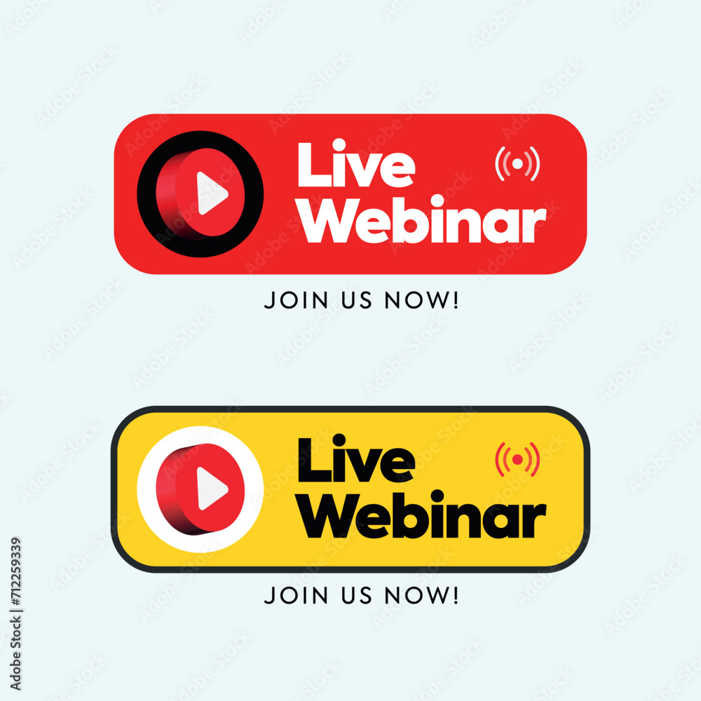 Live webinar. Live webinar cover banner with two labels in red and yellow colours. Live ...