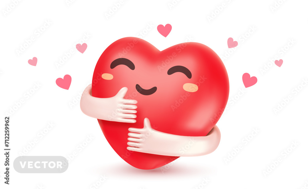 Vector cartoon illustration of cute happy heart character with smile ...
