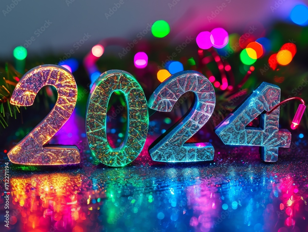 2024 Writing Lettering New Years Celebration Sparklers Fireworks Background Wallpaper Image