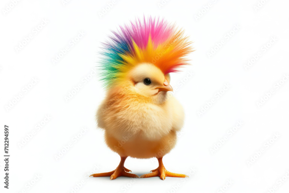 full body chicken with a color mohawk on his head on a white background ...