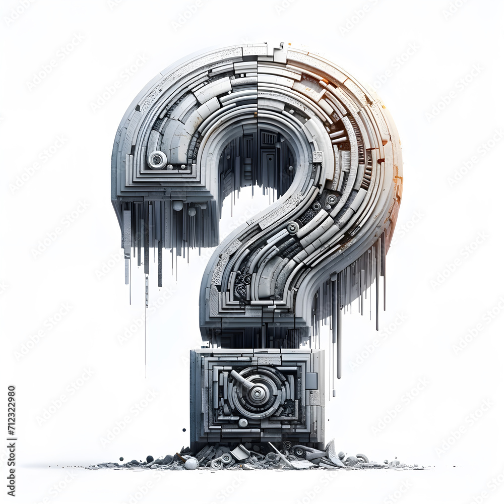 3D symbol question mark construction font with industrial concrete and ...