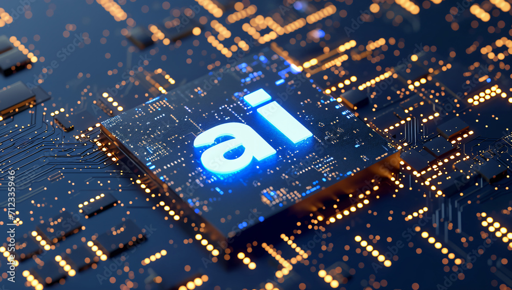 Artificial intelligence micro chip with text on chip,close-up of ...