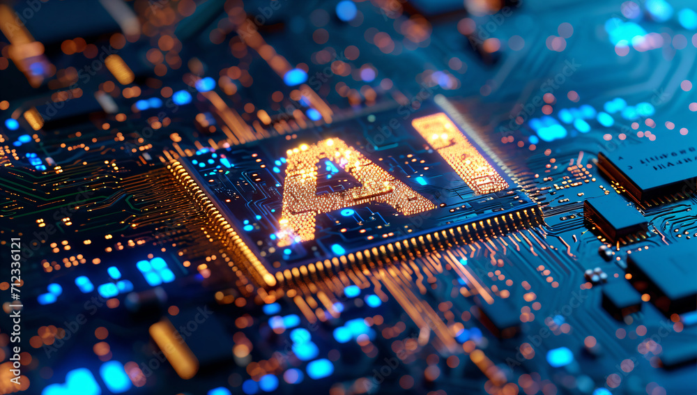 Artificial intelligence micro chip with text on chip,close-up of ...