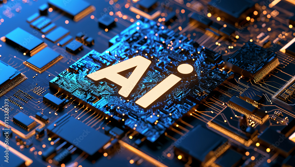 Artificial intelligence micro chip with text on chip,close-up of ...