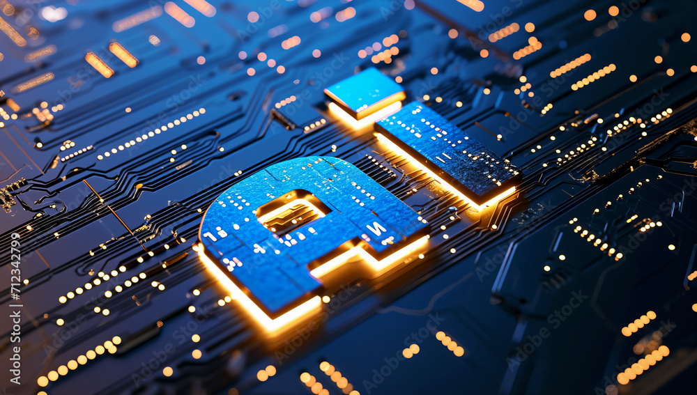 Artificial intelligence micro chip with text on chip,close-up of ...