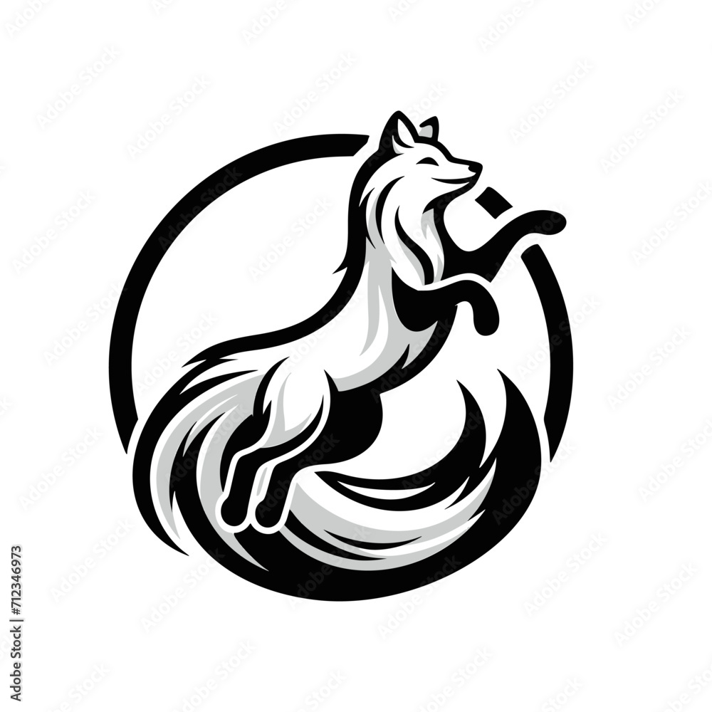 Vector Logo featuring a jumping white fox. Versatile Symbol of Energy ...