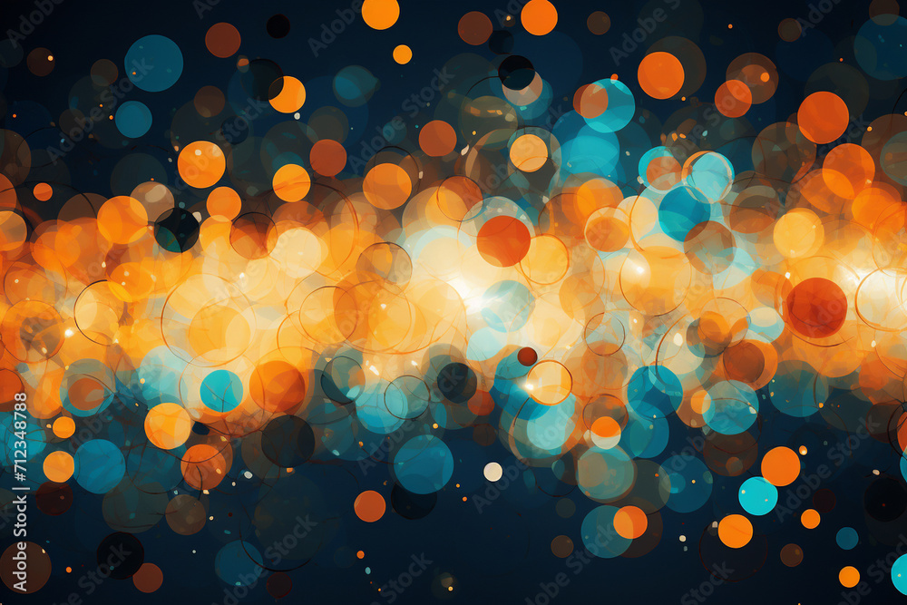 Bright orange and blue circles arranged in a dynamic pattern, creating ...
