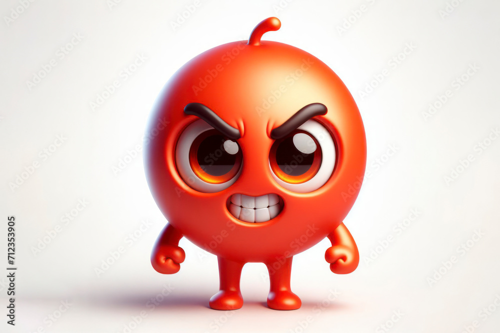 little cute happy Angry smile 3d character with bulging eyes on solid a ...