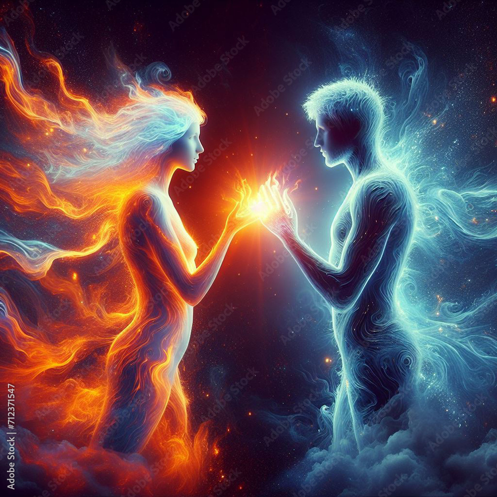 Twin flame couple. Soulmates. The concept of magical, esoteric, tantric ...
