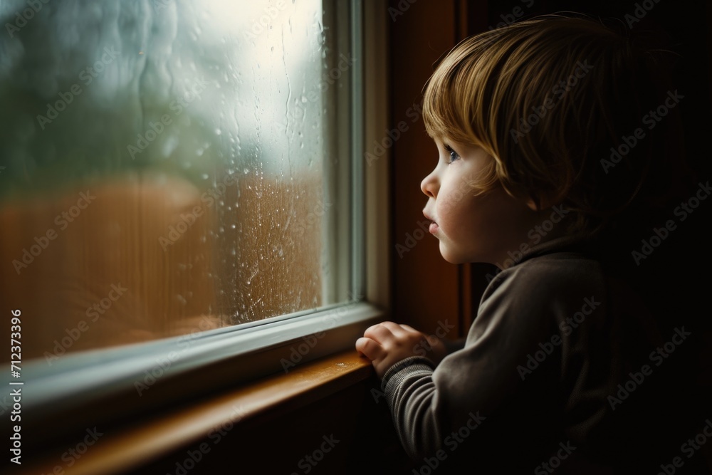 Sad little boy looking out the window. Sad child looking out the window ...