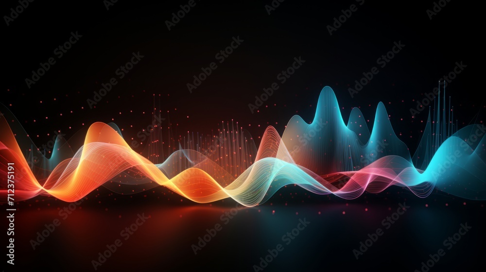 Vibrant 3d sound waves in abstract colorful motion on dark background ...