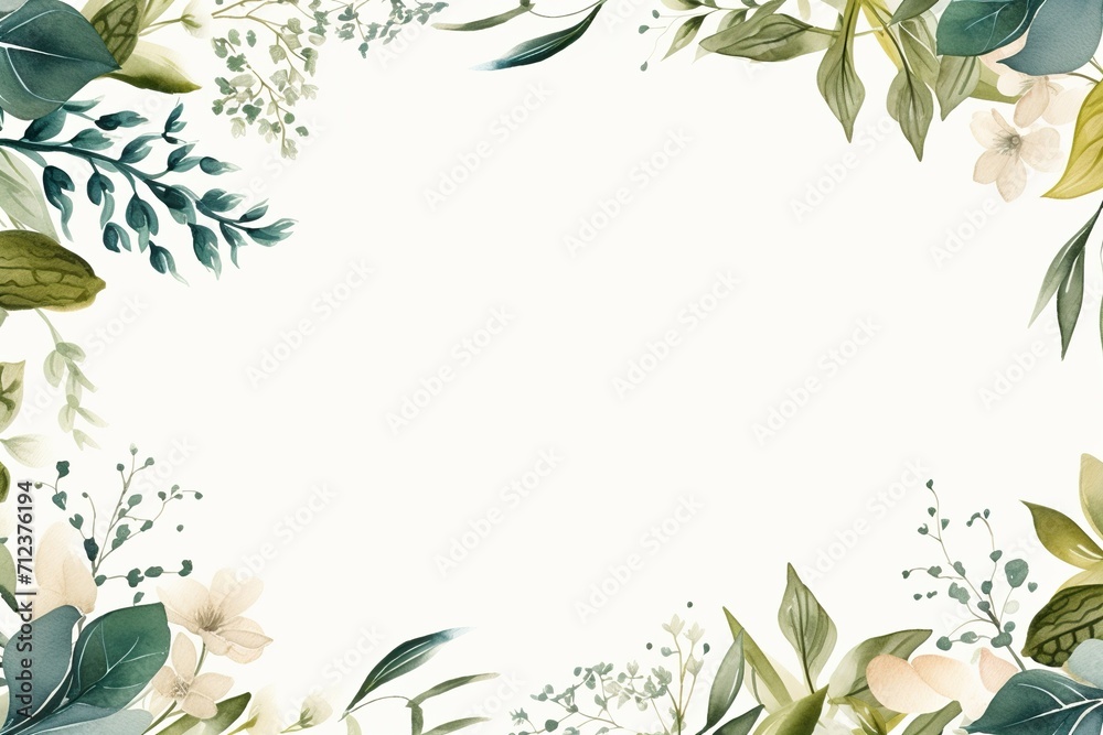 Watercolor invitation Card design with leaves. background with floral ...