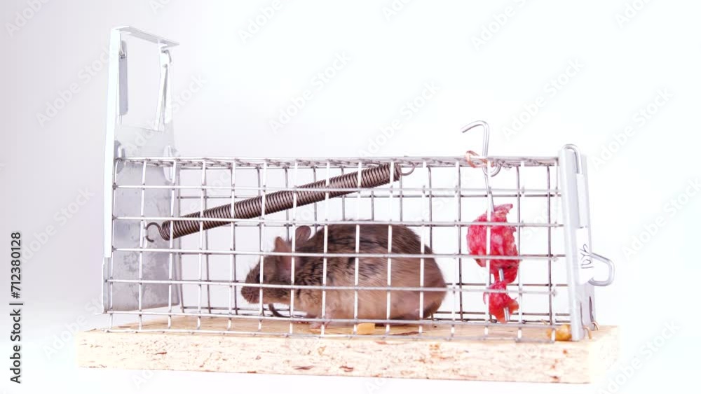 Vidéo Stock House mouse caught in live capture mouse trap. A cute ...